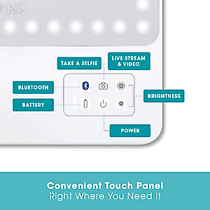 Glamcor Riki Skinny Smart Vanity Mirror with HD LEDs, Magnifying Mirror Attachment, Phone Holder and Bluetooth Control (White, 5X Magnification)