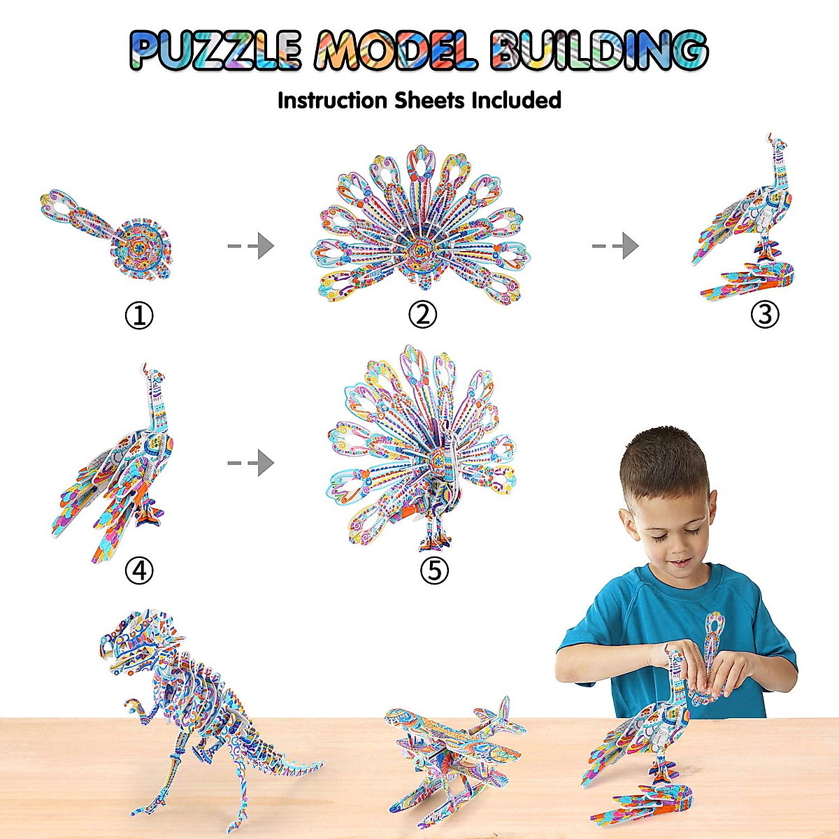 BEARUN 3D Coloring Puzzle Set, Arts and Crafts for Girls and Boys Age 6 7 8 9 10 11 12 Year Old, Fun Educational Painting Crafts Kit with Supplies for Kids, Birthday Toy Gift for Kids
