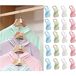 20 Pieces Clothes Hanger Connector Hooks, Outfit Hangers Extender Linking Hook Clips Velvet Huggable Hangers Drop Connecting Grip Heavy Duty Cascading Clothes Space Saving Organizer, 4 Colors
