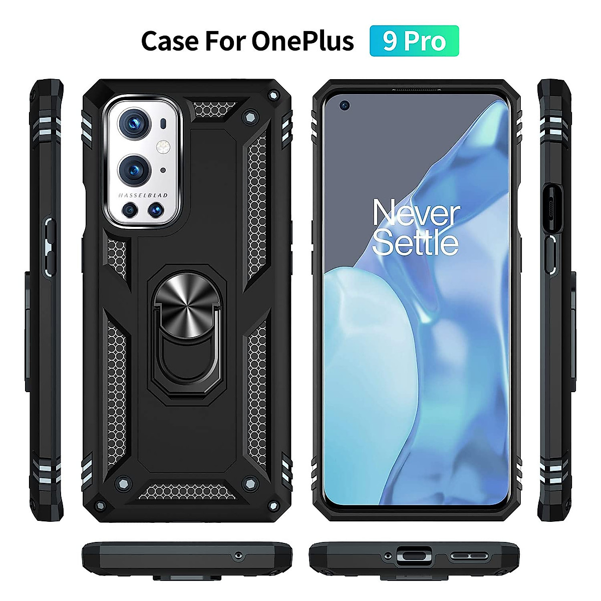 ADDIT for OnePlus 9 Pro Case OnePlus 9 Pro 5G Case,Military-Grade Protective OnePlus 9 Pro Cases Cover with Ring Car Mount Kickstand for OnePlus 9 Pro 5G(6.7 Inch) - Black