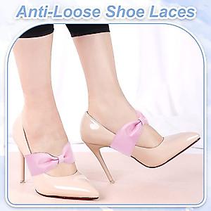 PH PandaHall High Heel Shoe Straps 4 Pairs Bowknot Elastic Shoe Laces PU Leather Anti Loose Shoelace Belt Ankle Straps Detachable Shoe Strap Band for Holding Loose High Heel Shoes
