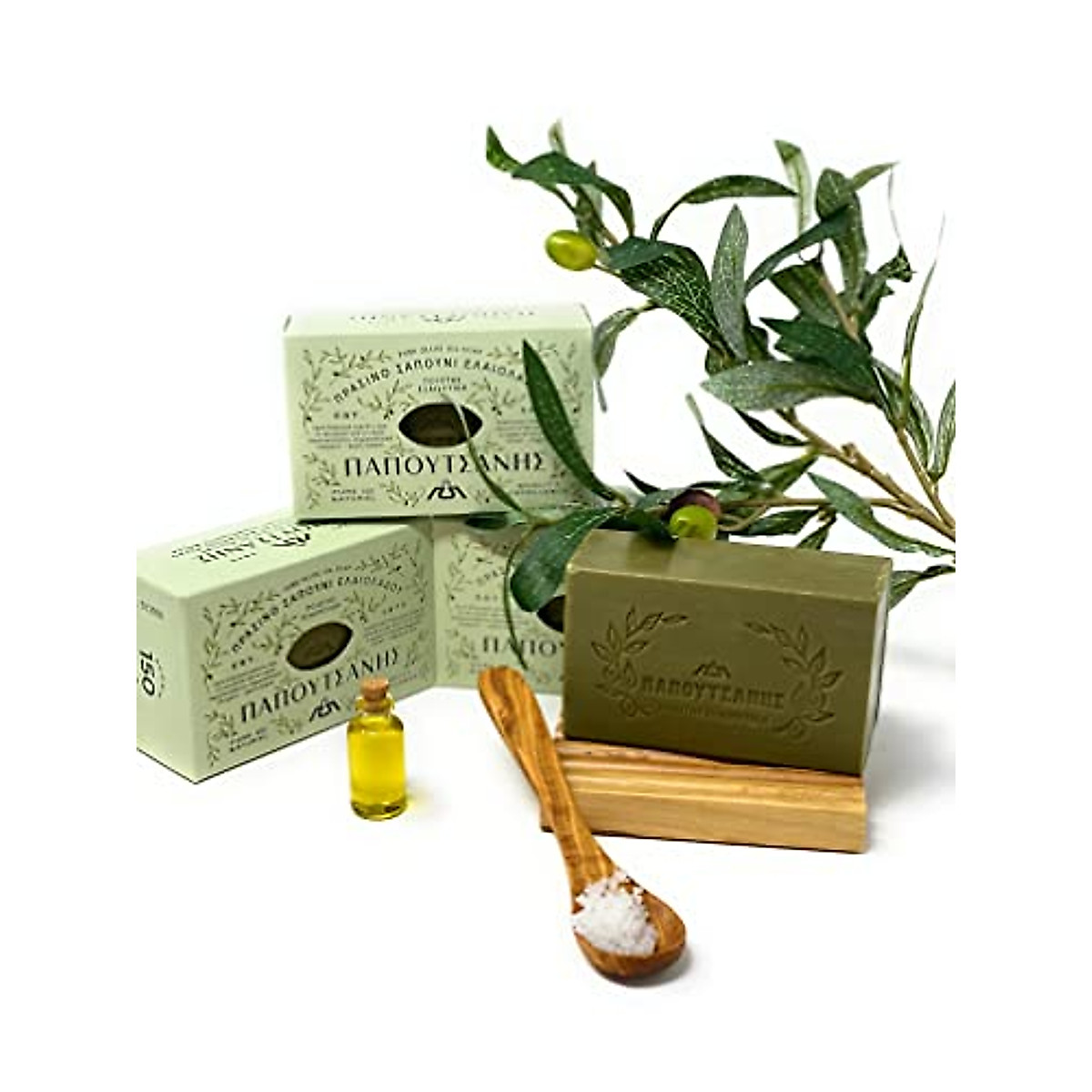 Papoutsanis Pure Greek Olive Oil Castile Bar Soap - Unscented - Hypoallergenic - Sensitive skin - Natural Bar for Face, Hands, Body - Imported from Greece - 8.8 oz Bars Pack of 4 (35.2 oz total)