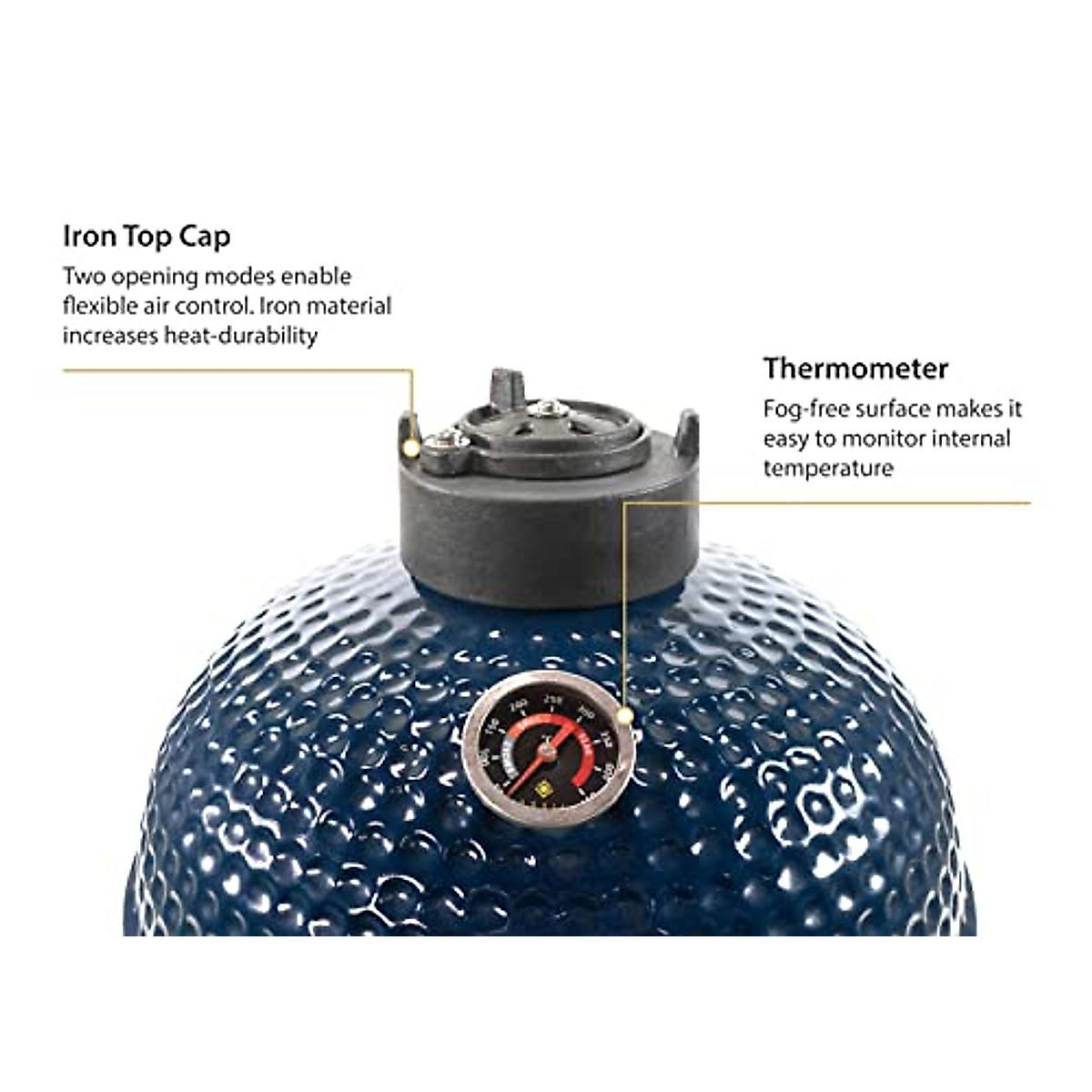 VESSILS Kamado Charcoal BBQ Grill – Heavy Duty Ceramic Barbecue Smoker and Roaster with Built-in Thermometer and Stainless Steel Grate (13 Inch Stand, Blue)