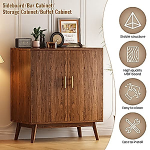 Lamerge Wine Bar Cabinet, Kitchen Storage Cabinet with Wine Rack and Shelves, Liquor Cabinet Coffee Bar Cabinet for Home Living Room, Kitchen, Hallway, Walnut