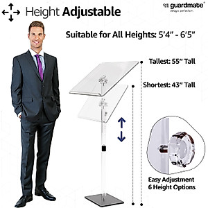 Ultra Clear Acrylic Pulpit Podium Stand | Modern Portable Pulpits for Churches Pastors Modern School Classroom Lecterns | Music Wedding Event Reception (Height Adjustable-24'X16')