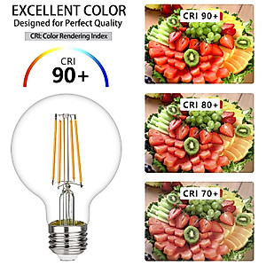LiEiDi G25 LED Edison Vanity Globe Light Bulbs, LED Filament Light Bulb, 6W Equivalent to 60W, G80 Dimmable 700LM E26 Medium Base, Bathroom Vanity Mirror Light Pack of 6 (Clear 2700K).