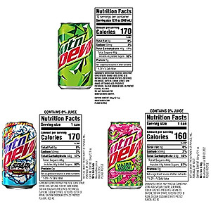 Mountain Dew 3 Flavor Major Melon Variety Pack (Major Melon, Spark (Rasp Lemonade), and Original Dew), 12 Fl Oz (Pack of 18)