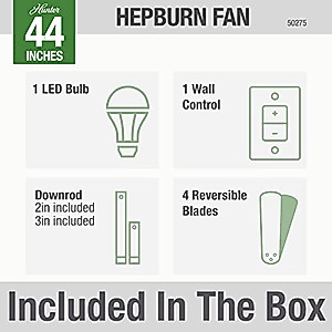 Hunter Fan Company 50275 Hepburn Ceiling Fan, 44, Matte White Finish