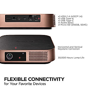 ViewSonic M2w WXGA Portable Projector with 1700 LED Lumens, H/V Keystone, Auto Focus, Harman Kardon Bluetooth Speakers, Wi-Fi Enabled, HDMI, USB C, Stream Netflix with Dongle