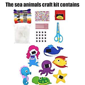 Felt Sewing Kit,8 Pcs Ocean Animals Sewing Kit Mermaid DIY Art Craft Felt Set Beginners Sewing Set for Boys and Girls Educational Gift
