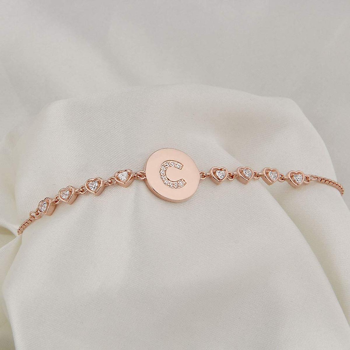 WUSUANED Rose Gold Initial Bracelet Letter Bracelet Adjustable Chain Bracelet Personalized Jewelry For Women (rose gold-C)