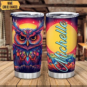 Hyturtle Personalized Owl Lovers Tumbler - Owls Print Custom Name Stainless Steel Coffee Tumbler 20 oz With Lid - Idea Owl Lover, Animal Lover Gifts For Women, Mom, Daughter For Birthday, Christmas