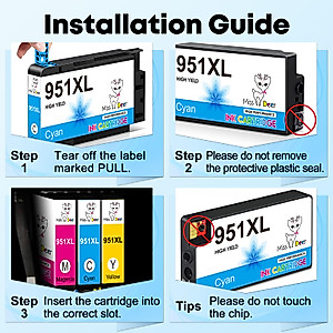 Miss Deer Compatible Ink Cartridge Replacement for HP 951 951XL 950XL 951XL for HP Officejet Pro 8600 8610 8620 8630 8640 8100 8625 8615 251dw 271dw 276dw Printer (1 Cyan, 1 Magenta, 1 Yellow), 3-Pack