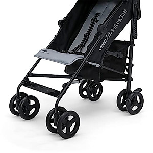 Jeep AdventureGlyde Stroller by Delta Children - Lightweight Travel Stroller with Smoothest Ride & Compact Fold, 3-Position Recline, Extra Large Storage Basket, Black/Grey