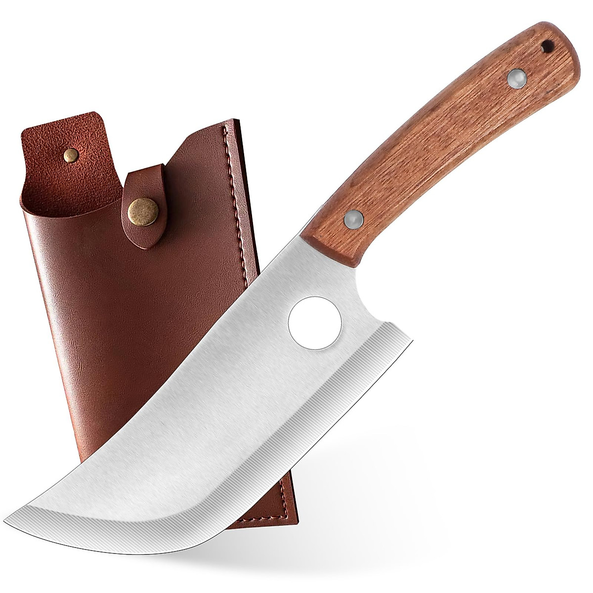 SHARP CASTLE Meat Cleaver Knife, Ultra Sharp Butcher Knife with Leather Sheath, Japanese Chef Knife for Kitchen, Outdoor Camping, Christmas Gifts Idea（CK02A）