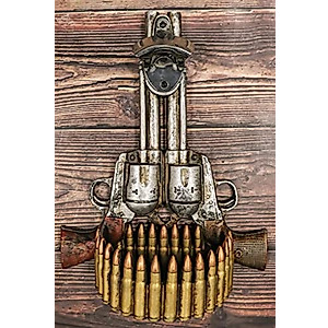 Ebros Gift Rustic Western Cowboy Outlaw Dual Revolver Pistols Guns Wall Mounted Bottle Cap Opener With Bullet Shells Casings Catcher Basin Wild West Country Themed Decorative Accent