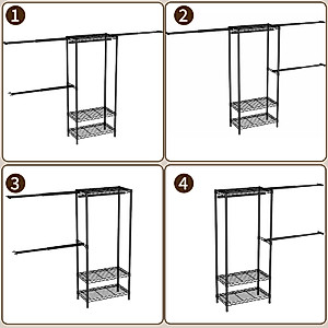 Golpart Closet Storage Organizer System,Expandable Wall Mounted Clothes Rack,3 Tiers Heavy Duty Metal Garment Rack with 3 Extendable Hanger Rods,Fits Space 5.7~8.8ft Width,76.77" H x 15.75" D