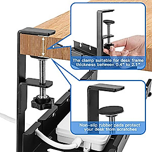 CaSZLUTION Under Desk Cable Management Tray, No Drill Steel Desk Cord Organizer with Clamp Mount, Retractable Wire Management Tray Under Table Cable Rack for Office Home - Black