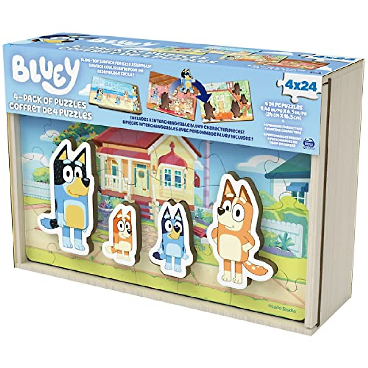 Bluey 4-Pack of Wooden 24-Piece Puzzles with Interchangeable Pieces | Bluey Birthday Party Supplies | Bluey Party Favors | Bluey Toys for Kids Ages 3+