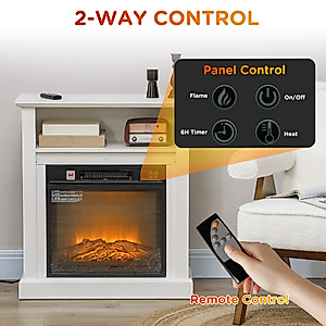 HOMCOM 27" Electric Fireplace with Mantel Surround, 1400W Replaceable Fireplace Insert Heater with Realistic Log and Flame Effect, Remote Control, Freestanding Fireplace Heater for Living Room, White