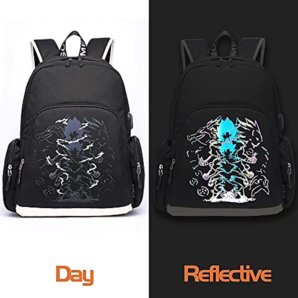 ABTXB DBZ Luminous School Backpack Reflective Backpack for School and Sport, Multicolor, 18.9 x 14.1x 7.8 inches