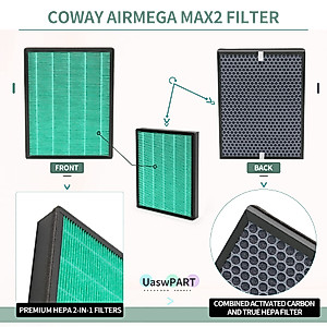 400 400S Replacement Filter Compatible with Coway Airmega Max 2 400/400S Air Pu-rifier Filter Replacement (Compare to Part# AP-2015F/AP-2015E) w/Premium H13 True HEPA & Activated Carbon, 2-Pack
