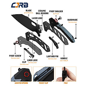 CJRB Folding Pocket Knife Caldera (J1923) AR-RPM9 Powder Steel Blue G10 Handle for Men EDC Camping Hiking Outdoor