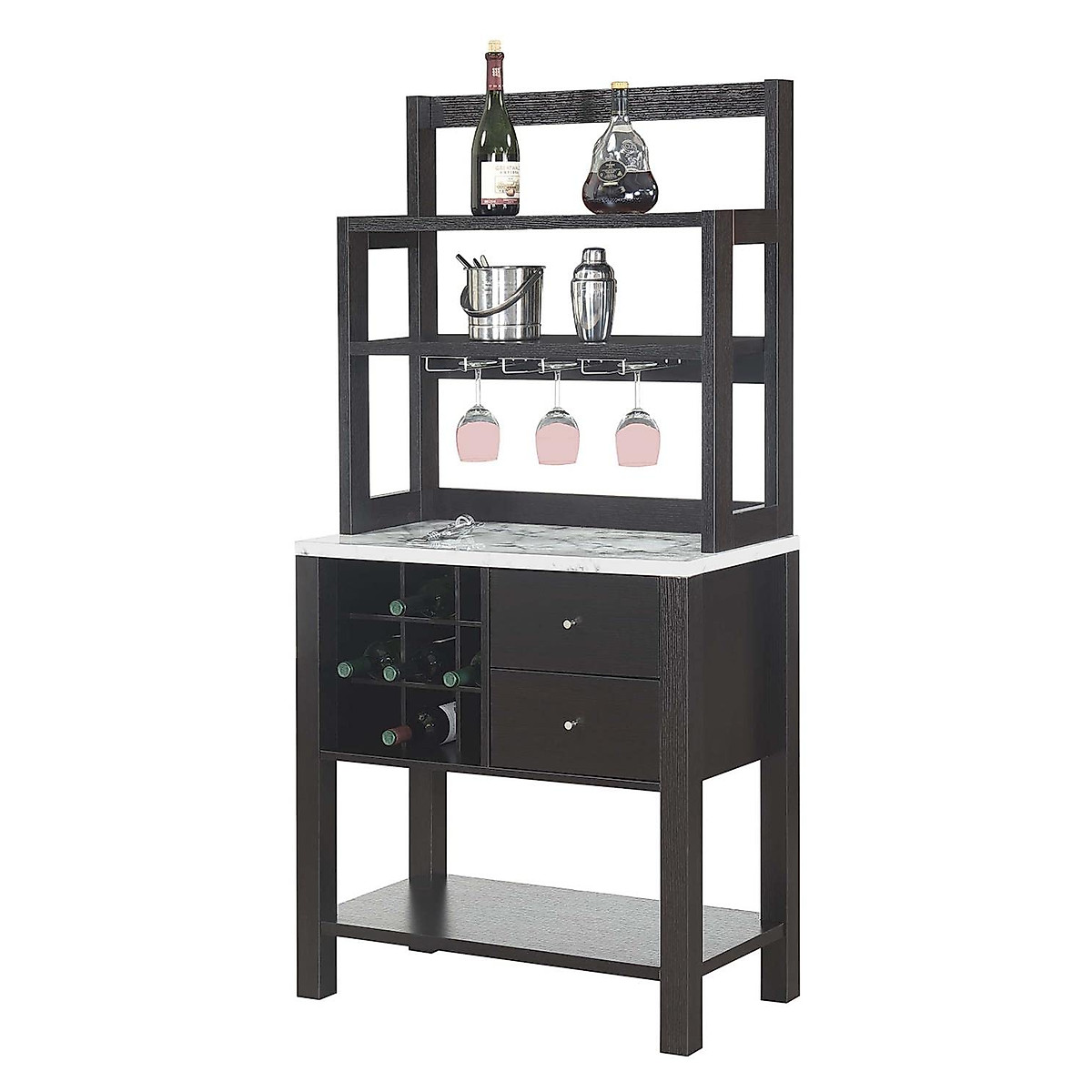 Convenience Concepts Newport Serving Bar, White Faux Marble/Espresso
