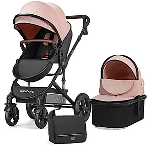 Baby Stroller for Newborn to Toddler, Cynebaby Bassinet Stroller Luxury Infant Pushchair Multi Position Reclining Pram with Mommy Bag/footmuff