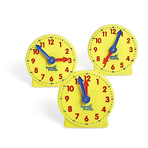 hand2mind Mini Geared Clock, Telling Time Teaching Clock, Learn to Tell Time Clock, Analog Learning Clock, Clock for Kids Learning to Tell Time, Teaching Time Classroom Clock (Set of 24)