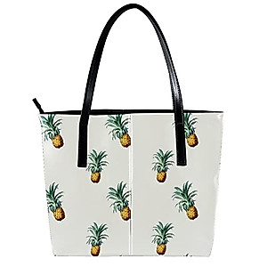 Women Tote Shoulder Bag, Seamless Pineapple Pattern Leather Work Handbag with Zipper for Teens College Students
