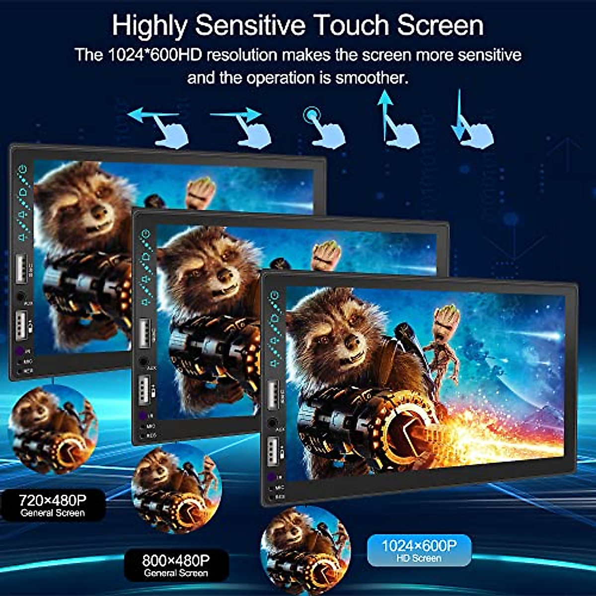 Double Din Car Stereo Radio Voice Control Apple Carplay & Android Auto,7In HD LCD Touch Screen Bluetooth 5.2,MP5 Player with MirrorLink,2.1A Charge/Backup Camera,USB/SD A/FM Audio Receiver,Subwoofer