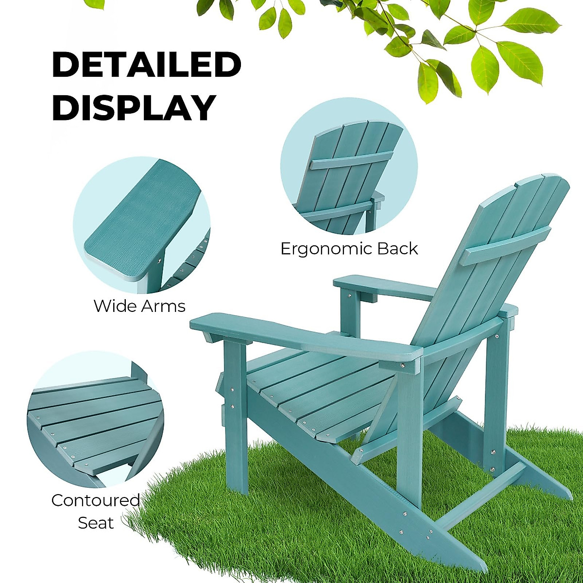 ROCKINGRUN Adirondack Chair Set of 4,Adirondack Chair Weather Resistant, Outdoor Patio Chairs, Plastic Fire Pit Chair for Lawn Outdoor Porch Garden Backyard Deck,Blue