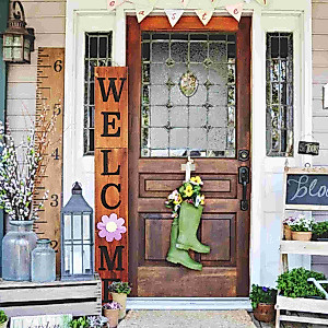 72in Outdoor Welcome Sign for Front Porch Decor, Interchangeable Seasonal Icons Vertical Welcome Sign, Modern Farmhouse Decor for The Home, Wooden Welcome Sign Rustic Brown (9.5" W x 72" H)