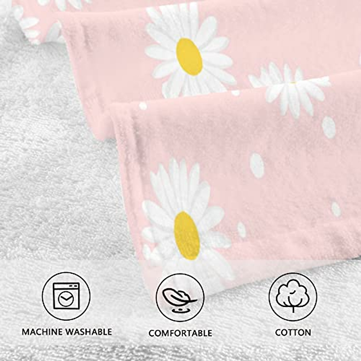 Pink Daisy Hand Towels Set of 2, Highly Absorbent Soft Cotton Face Towels Bathroom Decorative Towel for Beach Gym Spa Shower, 16x28In