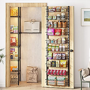 1Easylife Over the Door Pantry Organizer, 10-Tier Adjustable Baskets Pantry Organization, Metal Door Shelf with Detachable Frame, Space Saving Hanging Spice Rack for Kitchen Pantry Bathroom Door