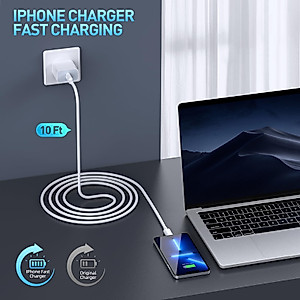 Fast Charger iPhone,3Pack Apple Charger 10 FT iPhone Charger Fast Charging[Apple MFi Certified] USB C Wall Charger,Long 10 Foot USB C to Lightning Cable for iPhone 14 Pro Max/13 Pro/12 MINI/11/SE/XS