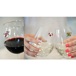 Simply Charmed Wine Charms and Magnetic Glass Markers Fun for Winter with Snowman, Snowflake, Puppy Dog and more - Set of 6