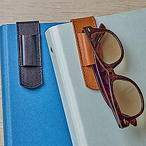 The Lakeside Collection Glasses Holder Bookmark - Leather Reading Glasses Keeper & Bookmark - Black/Brown