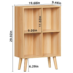LEYAOYAO 4 Cube Bookshelf, 2-Tier Bookcase with Legs, Natural Kids Book Shelf Cute Storage Organizer, Free Standing Open Toy Shelves Modern Bookshelves,Wood Display Bookcases for Bedroom,Living Room