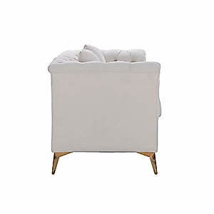 HomSof Sofa Beige Modern Chesterfield Curved 3 Seat Button Tufed Velvet Couch with Scroll Arms and Gold Metal Legs