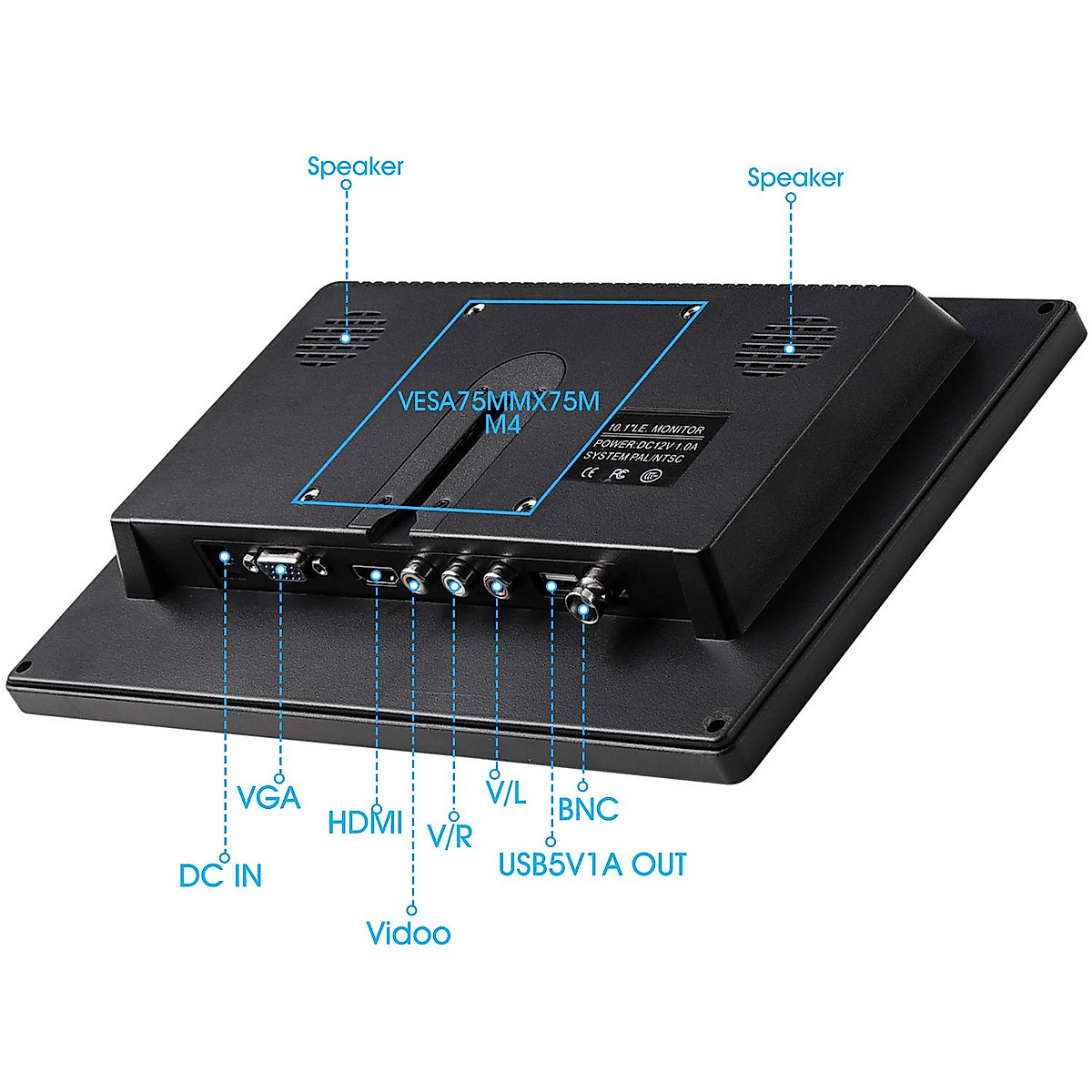 KALESMART 10.1 inch Small Computer Monitor HD 1024x600 with HDMI VGA BNC Port, Display Screen Monitor, Video HDMI Monitor - Build with Speakers
