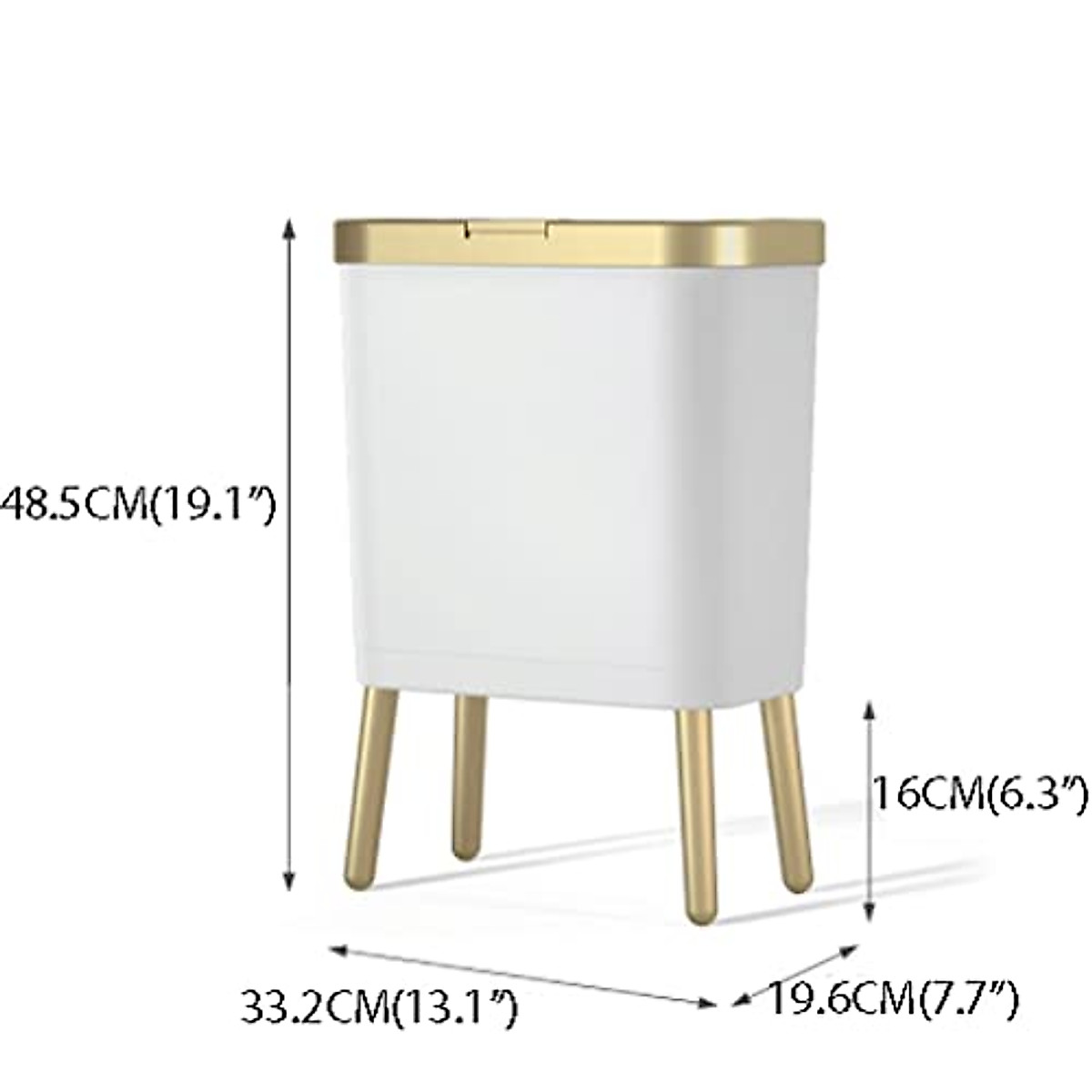 PIJS Trash Can Large Trash Can, High-Foot Large-Capacity Kitchen Wastebasket, Household Trash Can with Lid for Living Room Bathroom Garbage Can (Color : White Gold)