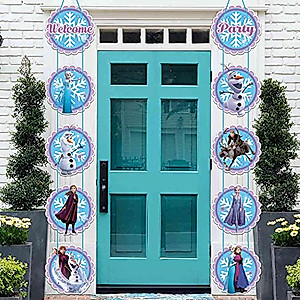 Frozen Birthday Party Supplies, Frozen Party Decorations Porch Sign, Door Banner Decorations for Frozen Theme Party Home Decorations