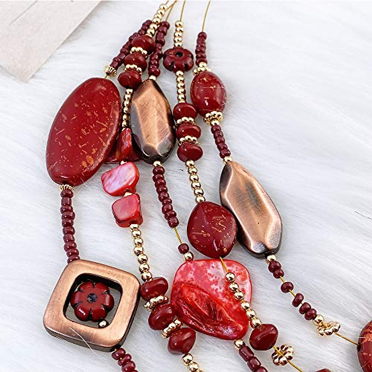 COIRIS Multi Layer Beaded Illusion Wire Collar Statement Necklace for Women (N0016-Maroon)