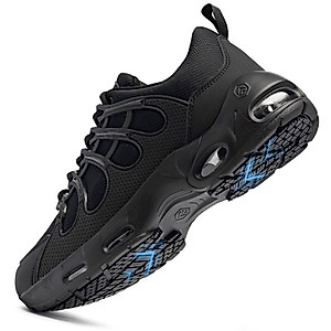LARNMERN Men Non Slip Work Shoes Sneakers Chef Kitchen Restaurant Mens Slip Resistant Air Cushion Shoes Casual Walking Trainer, Black 13