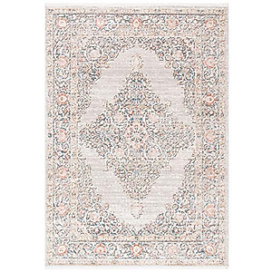SAFAVIEH Shivan Collection 4' x 6' Grey / Rose SHV726F Shabby Chic Medallion Distressed Non-Shedding Living Room Bedroom Accent Rug