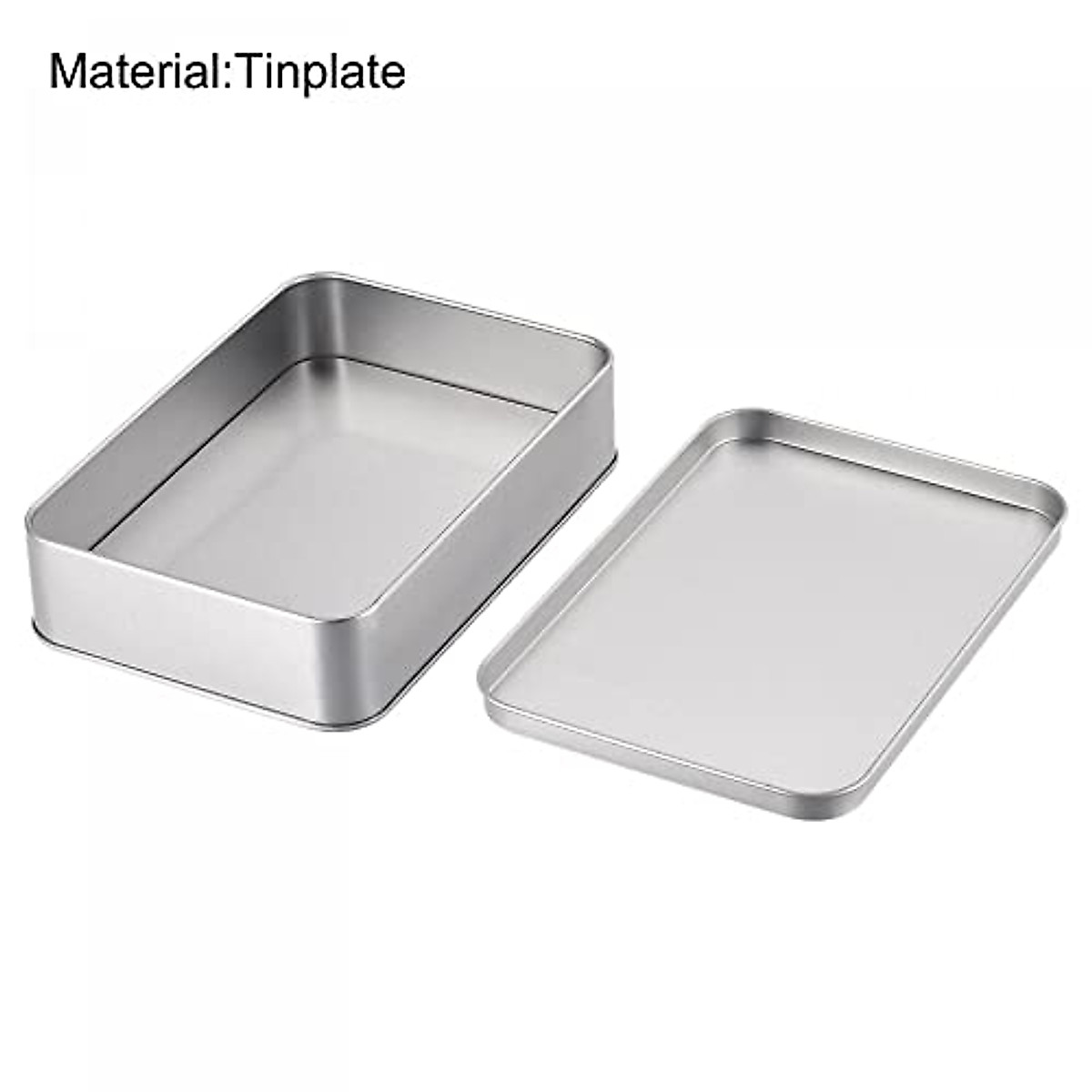 uxcell Metal Tin Box, 6.3" x 4.33" x 1.38" Rectangular Empty Tinplate Containers with Lids, Silver Tone, for Home Organizer, Candles, Gifts, Car Keys, Crafts Storage