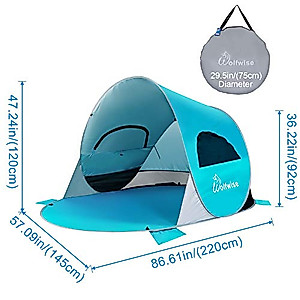 WolfWise UPF 50+ Easy Pop Up 3-4 Person Beach Tent Sport Umbrella Instant Sun Shelter Tent Sun Shade Canopy