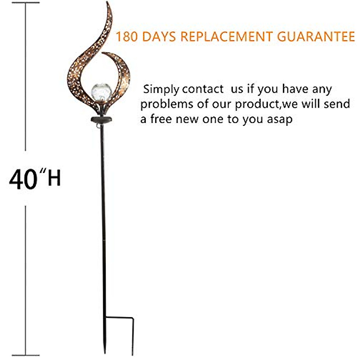 HDNICEZM Garden Solar Light Outdoor Decorative, Flame Crackle Glass Globe Stake Metal Lights，Waterproof Warm White LED for Pathway, Lawn, Patio, Yard.